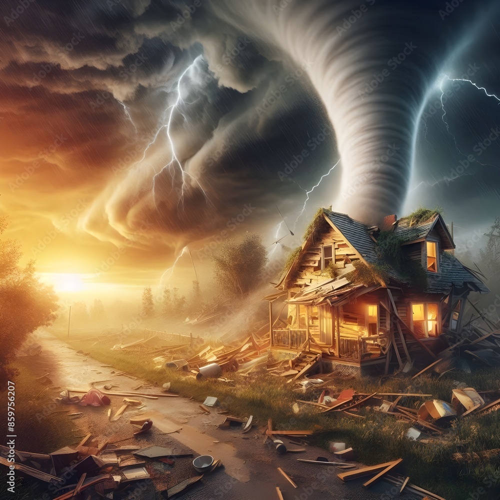 Destroyed House From Tornado House Is Partially Collapsed And Roof Is