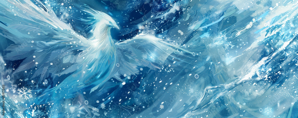 Phoenix bird background featuring an icy realm, with the bird depicted ...