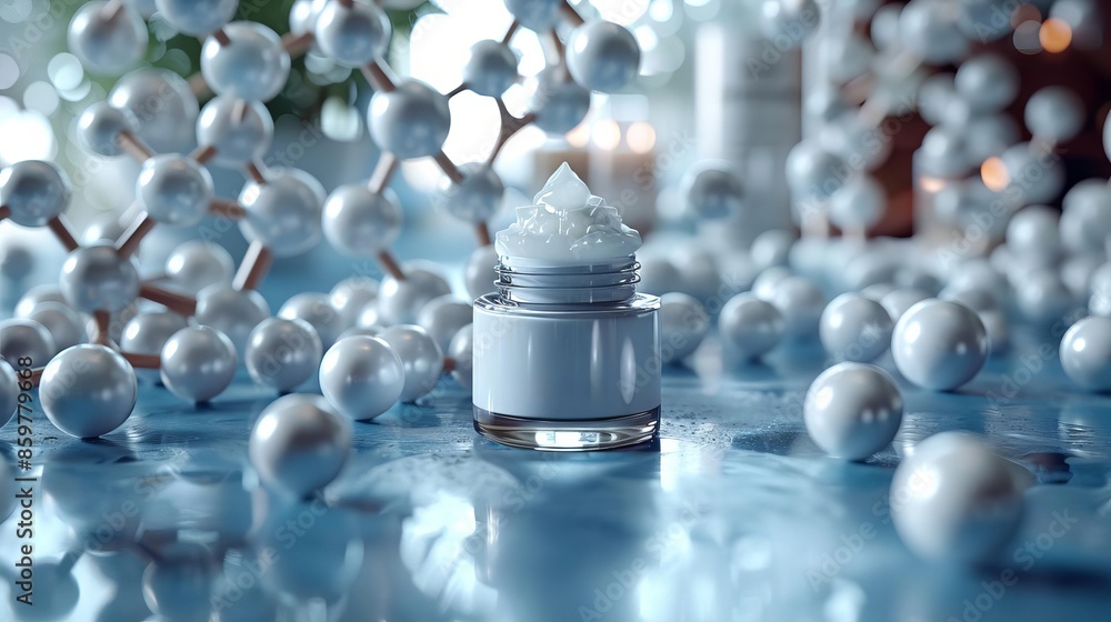 Realistic molecules background Scientific illustration of a cream ...