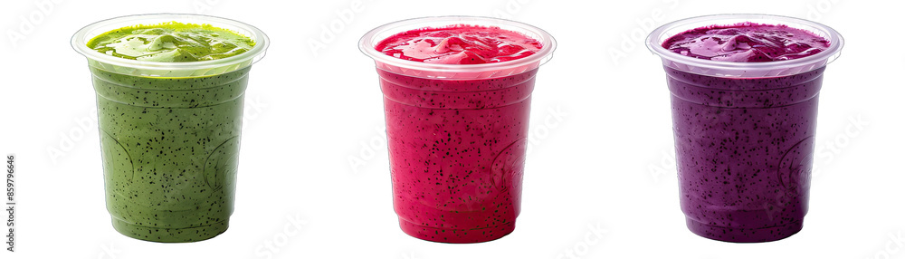 Reusable Smoothie Cups With Smoothies in Green, Red, and Purple ...