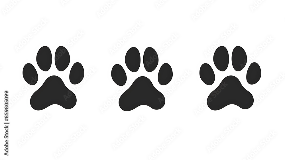 illustration of three simple dog paw prints in black silhouette on a ...