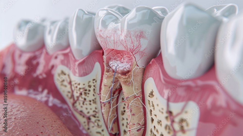 Realistic cross-section of a tooth with advanced decay and infection ...
