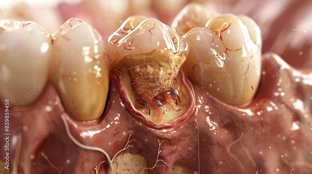 Realistic and detailed illustration of a molar with advanced tooth ...