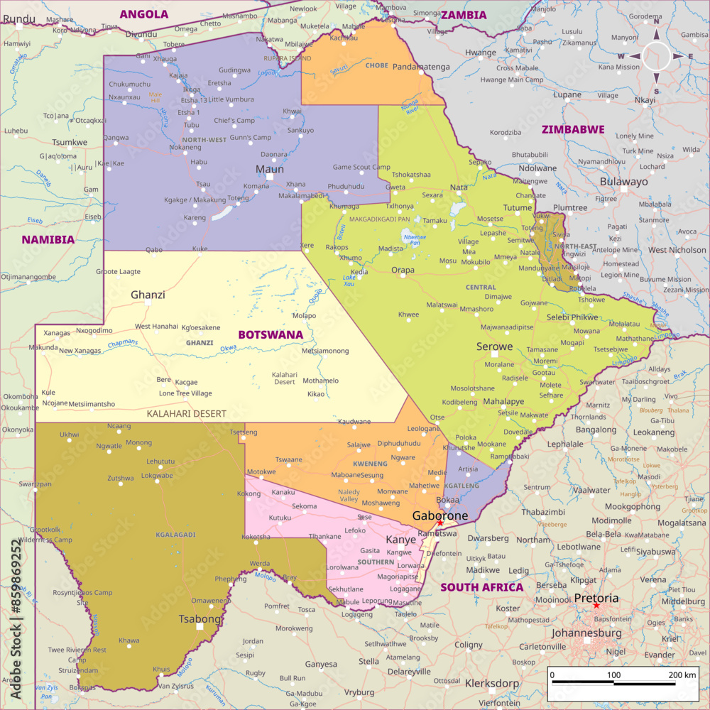 Detailed political map of Botswana Stock Vector | Adobe Stock