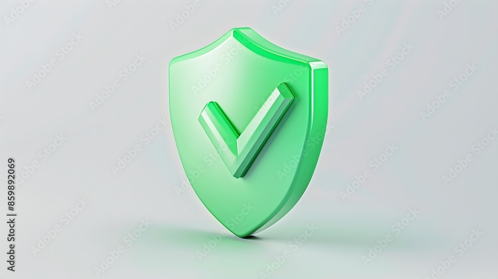 cartoon 3d Icon safety shield check mark perspective . Green symbol security safety icon ...