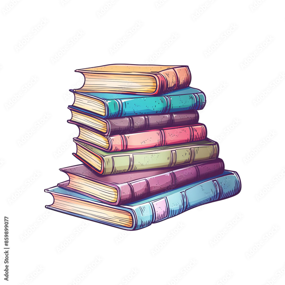 A stack of books, reading element, colorful, isolated on white ...