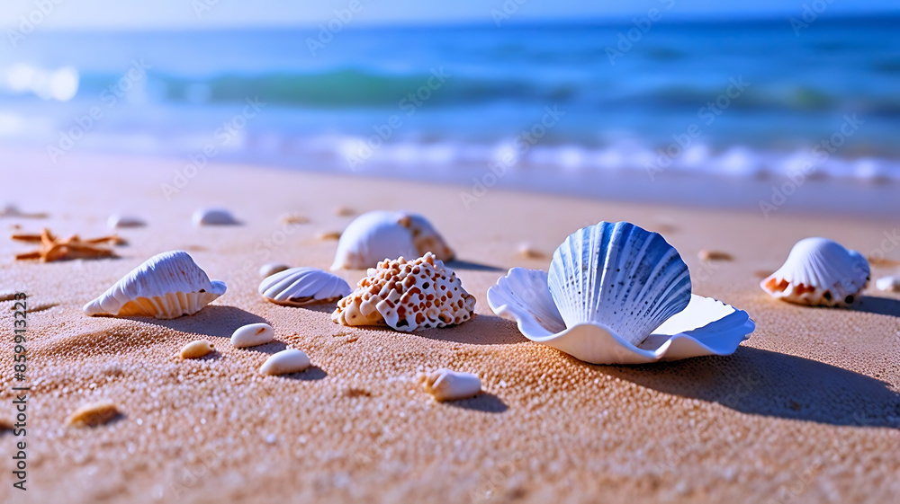 Beautiful sea shells create an enchanting beach scene with its natural ...