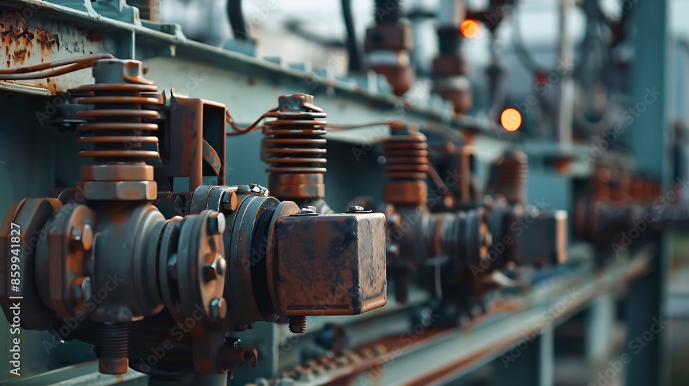 Close up view of some high voltage bushings on a utility transformer at ...