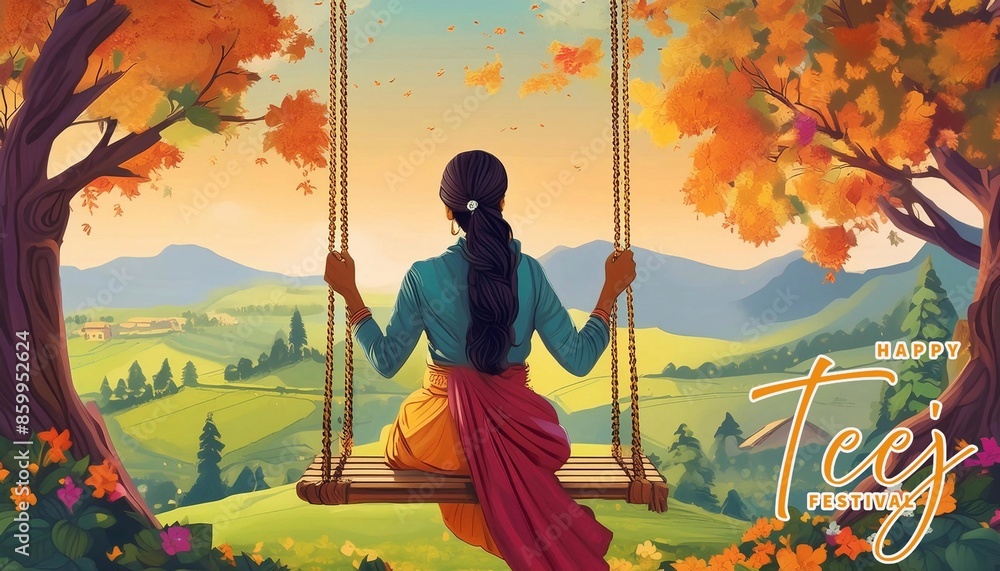 Happy Hariyali Teej Festival Poster Design with A festive beautifully ...