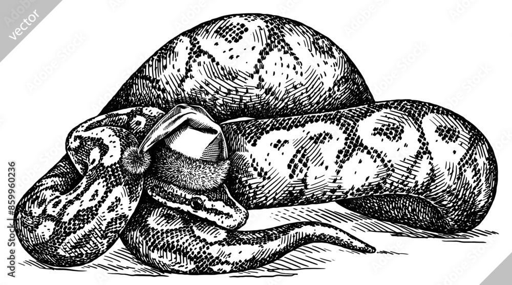 Vintage engraving isolated snake set dressed christmas illustration ...