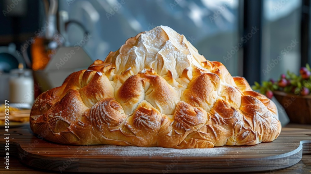 Bread mountain shaped like Makalu, realistic, crispy crust, high detail ...