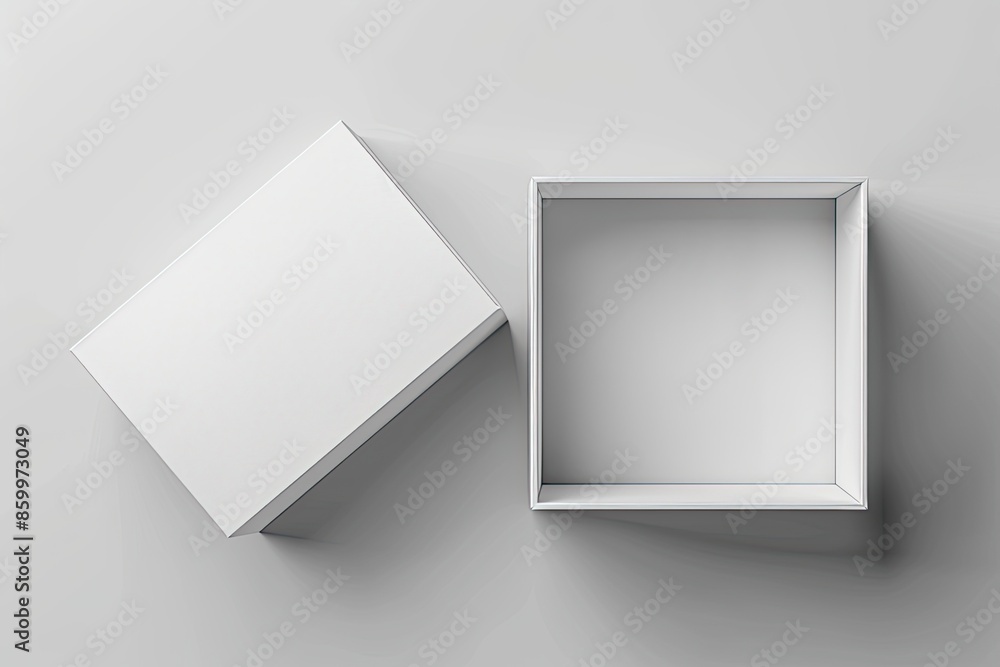 Realistic box top view. Open white package mockup cardboard closed gift ...