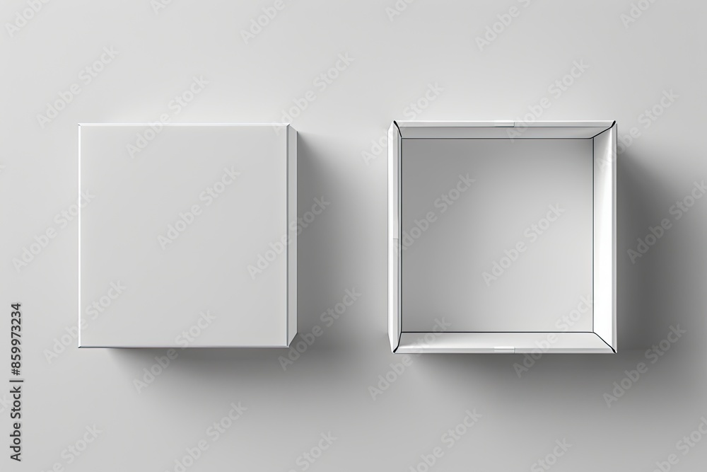 Realistic box top view. Open white package mockup cardboard closed gift ...