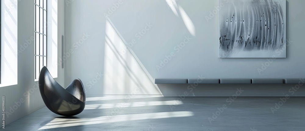 Design a tilted angle view of a modern sculpture casting intriguing ...