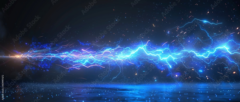 VFX effect of blue lightning bolt striking the ground, electric ...