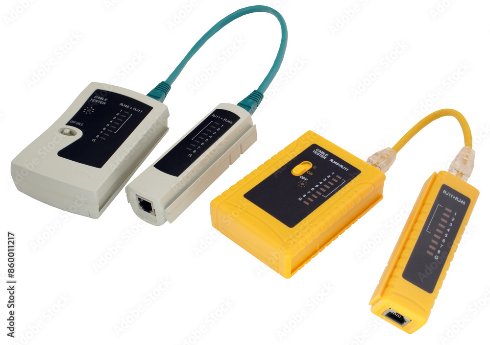 Network cable tester with UTP cable isolated on white Stock Photo ...