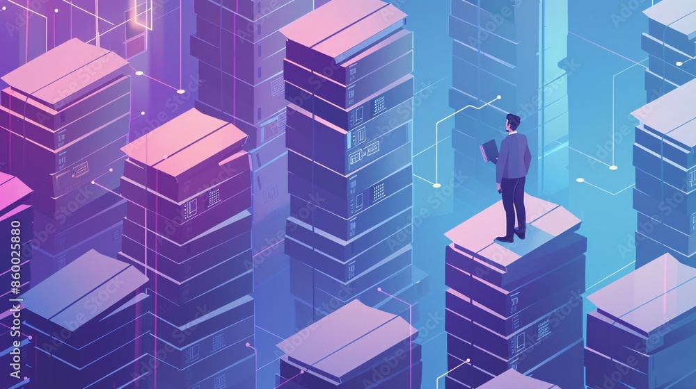 An isometric concept of a digital database is portrayed with a ...