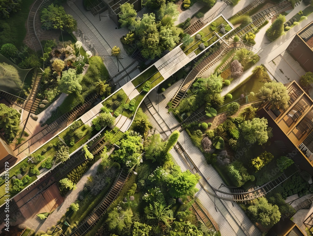 A detailed overhead view showcasing the intricate pathways and ...