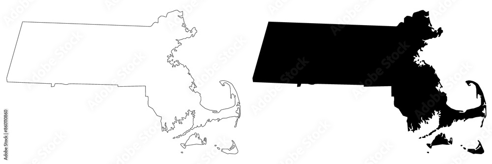 Massachusetts administrative map, Massachusetts outline and counties ...