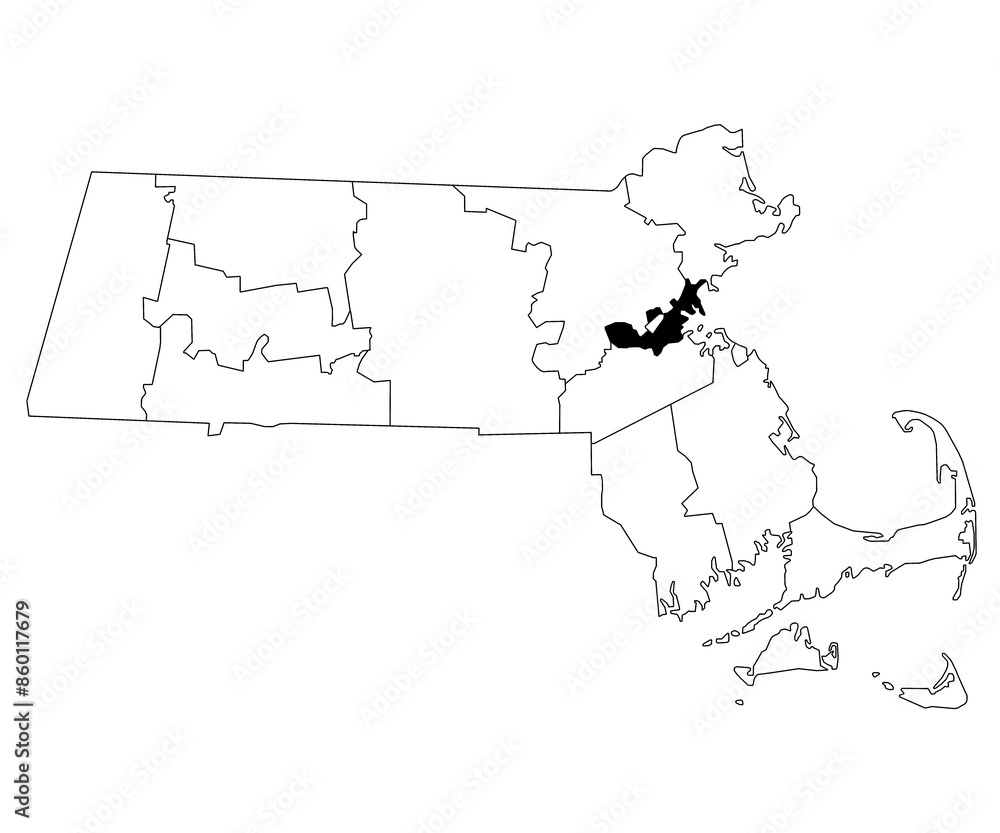 Map of Suffolk County in Massachusetts state on white background ...