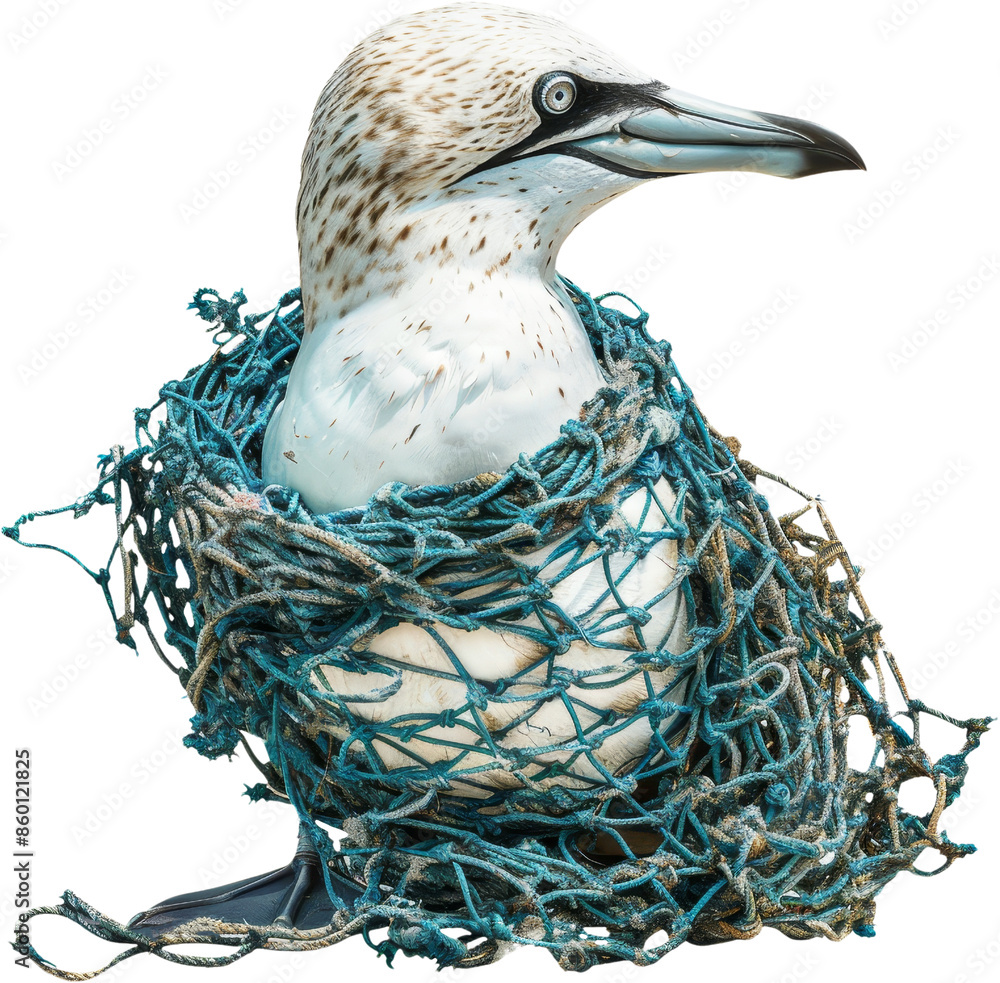 gannett trapped in fishing net - wildlife conservation photo ...