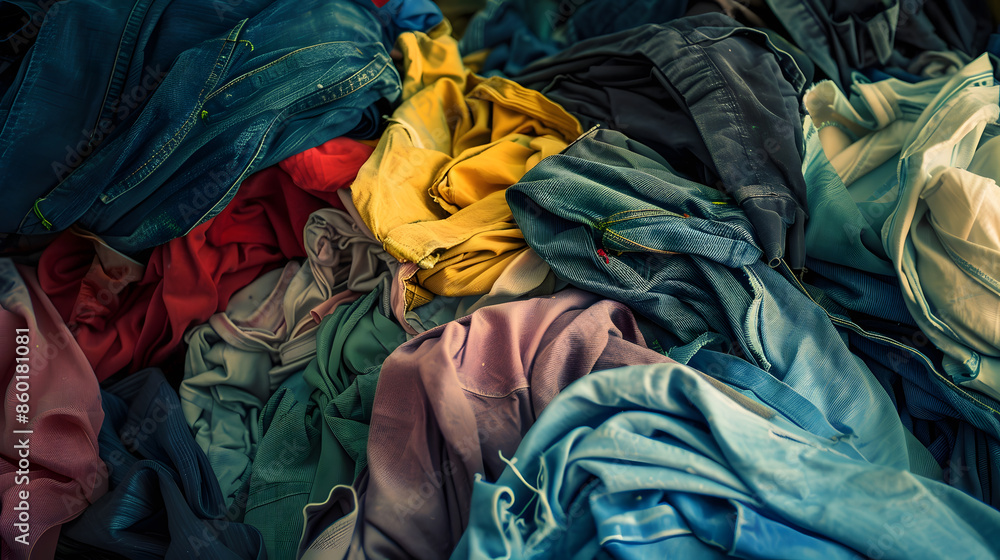 Textile Waste A pile of old used clothes Fast Fashion and Recycle ...