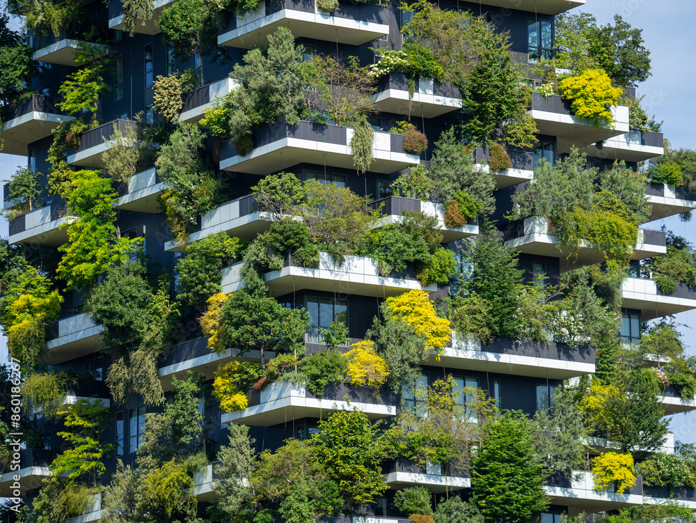 Milano, Italy. Bosco Verticale, a close up view at the modern and ...