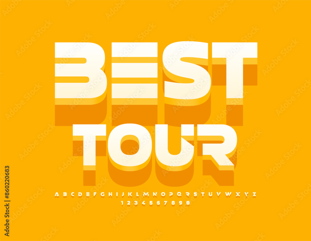 Vector travel template Best Tour. Futuristic White 3D Font. Stylish ...