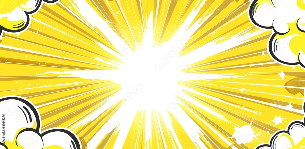 Dynamic explosion background in retro comic style with a central empty ...