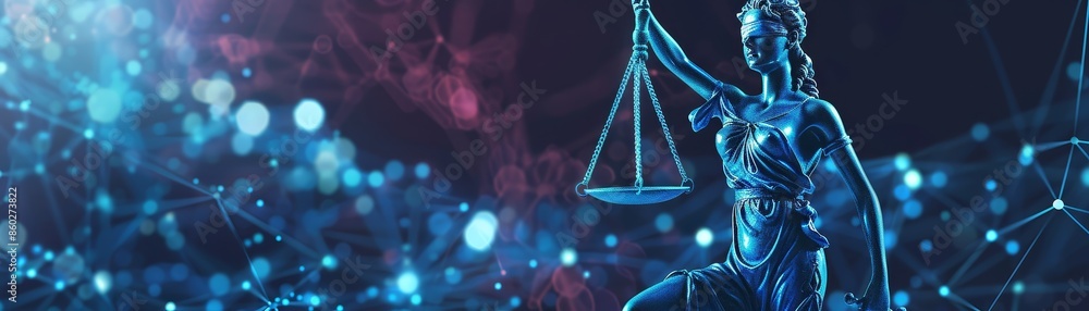 Lady Justice with Scales in Digital Network - Lady Justice holds a ...