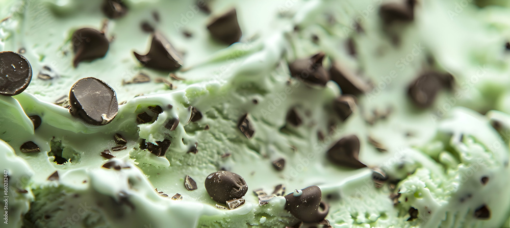 Close-up of fast food mint chocolate chip ice cream showcasing detailed ...