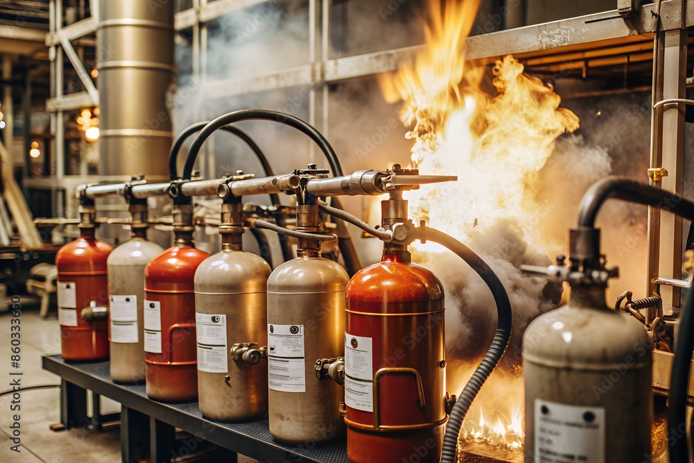 Automatic industrial fire extinguishing system. CO2 fire extinguishers ...