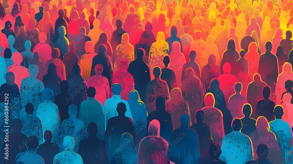 vibrant color crowd of people. crowd of people walking, world ...