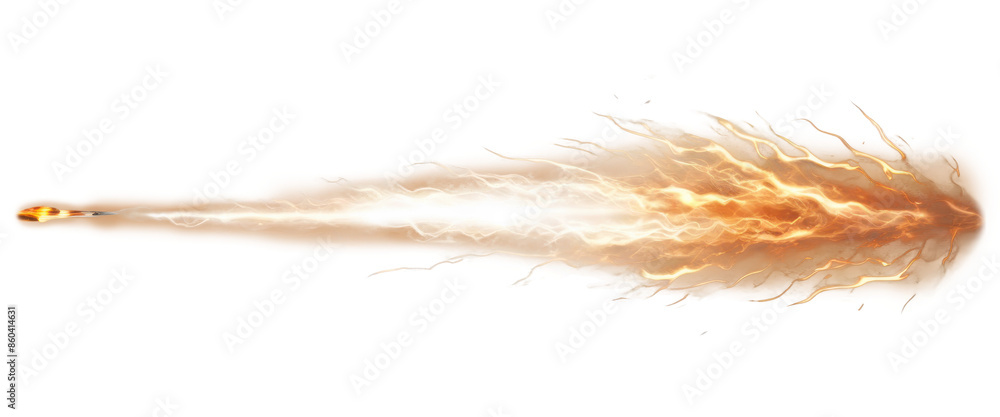 Dynamic fiery comet streaking across transparent background ...