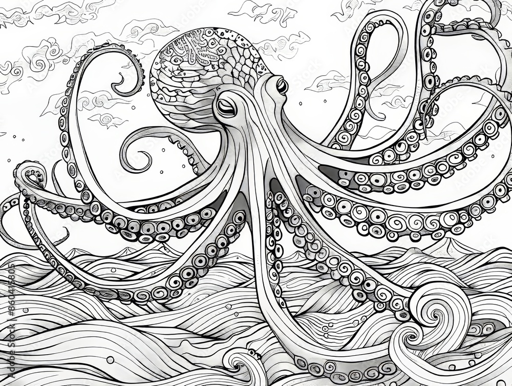 Zen Art Ornamental Octopus Coloring Page for Mindful Relaxation and ...