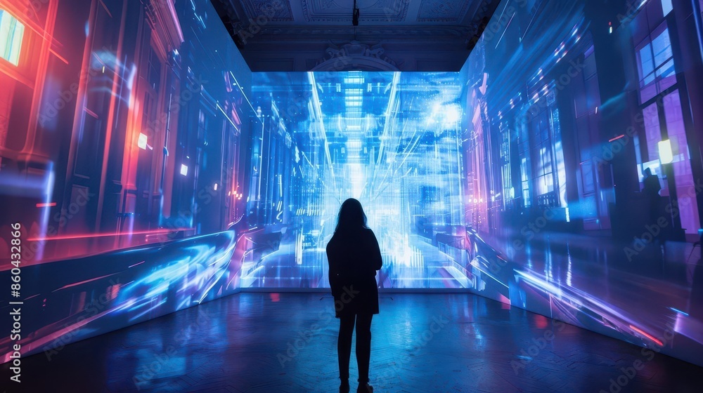 person watching aweinspiring 3d projection mapping show immersive ...