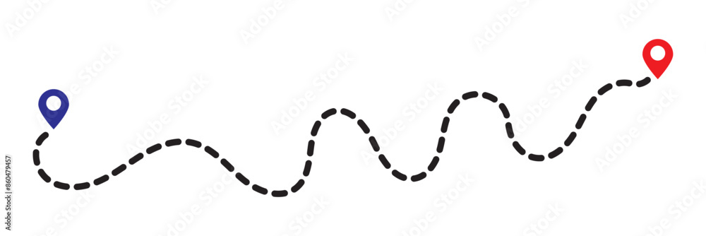 Route icon between two points with dotted path and location pin ...