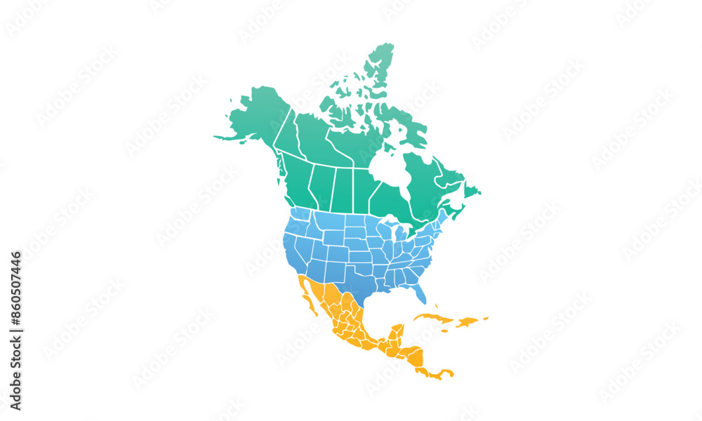 Map of north america isolated modern colorful style. for website ...