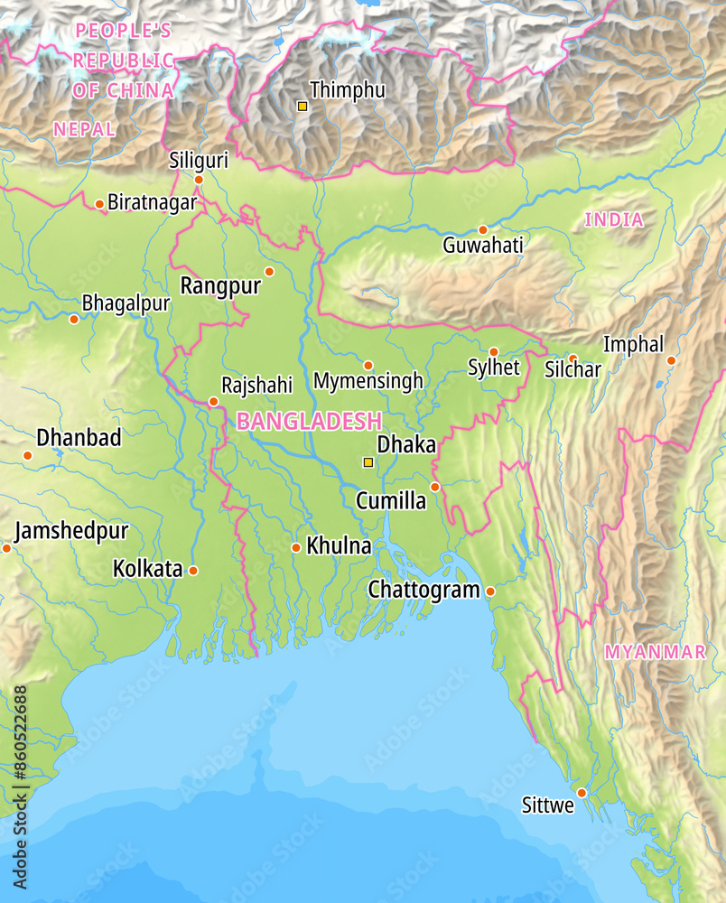 Map of Bangladesh and surrounding countries With country names In ...