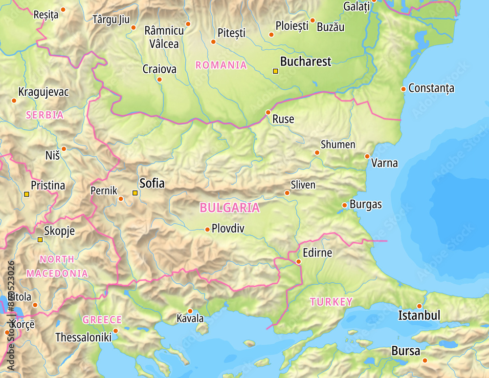Map of Bulgaria and surrounding countries With country names In English ...