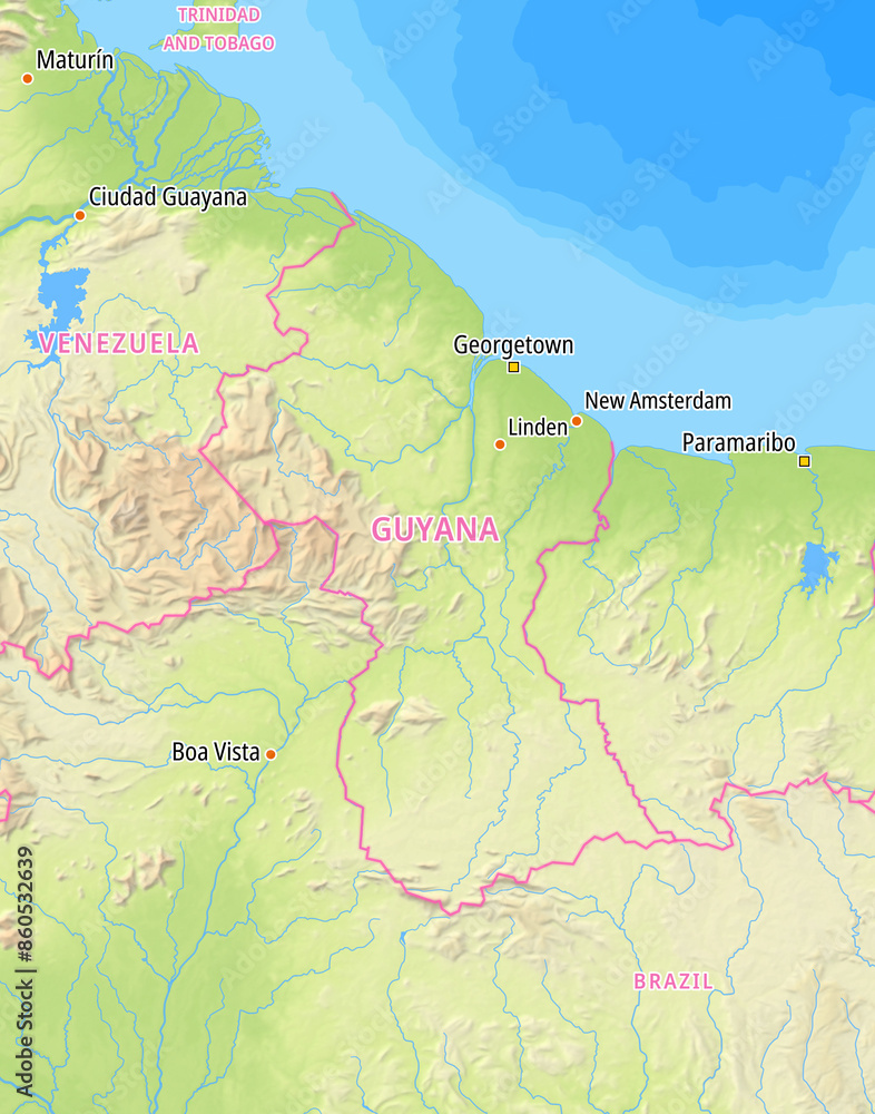 Map of Guyana and surrounding countries With country names In English ...