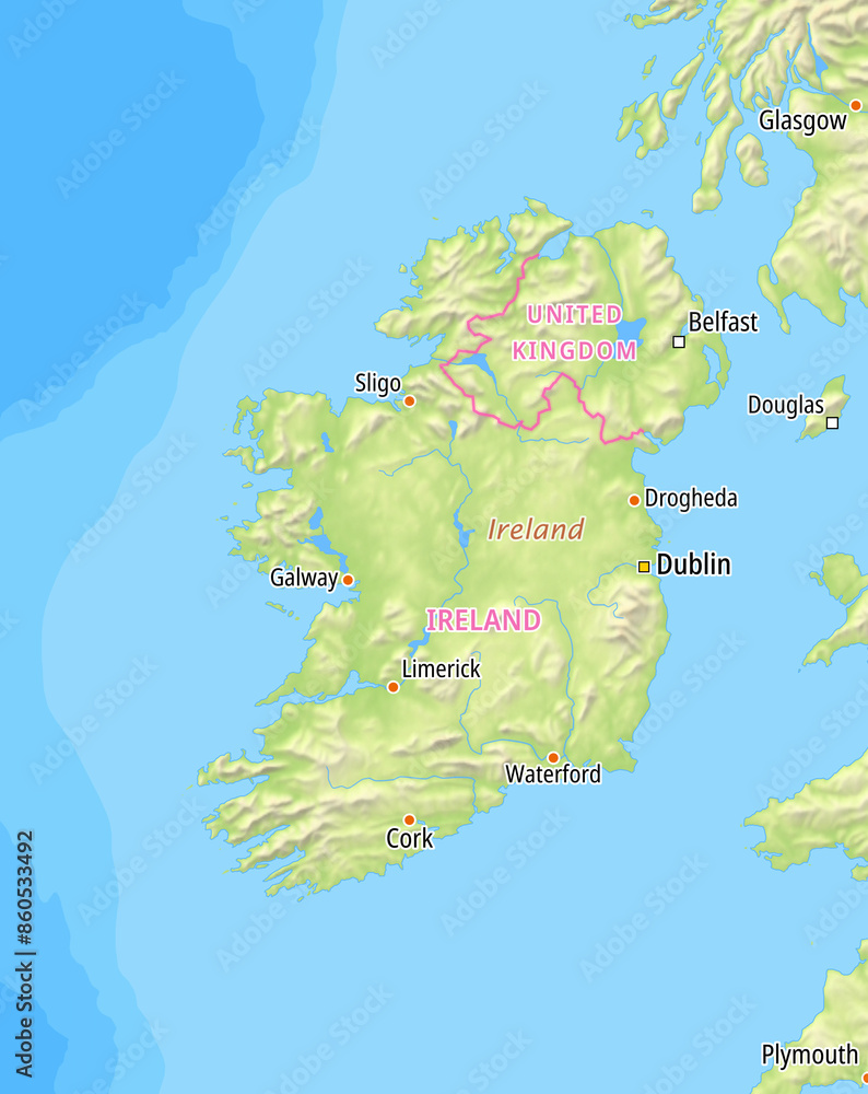 Map of Ireland and surrounding countries With country names In English ...