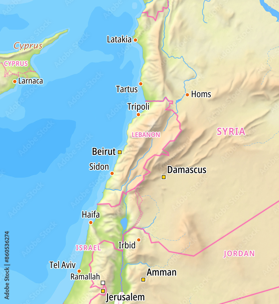 Map of Lebanon and surrounding countries With country names In English ...