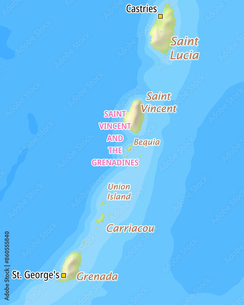 Map of Saint Vincent and the Grenadines and surrounding countries with ...