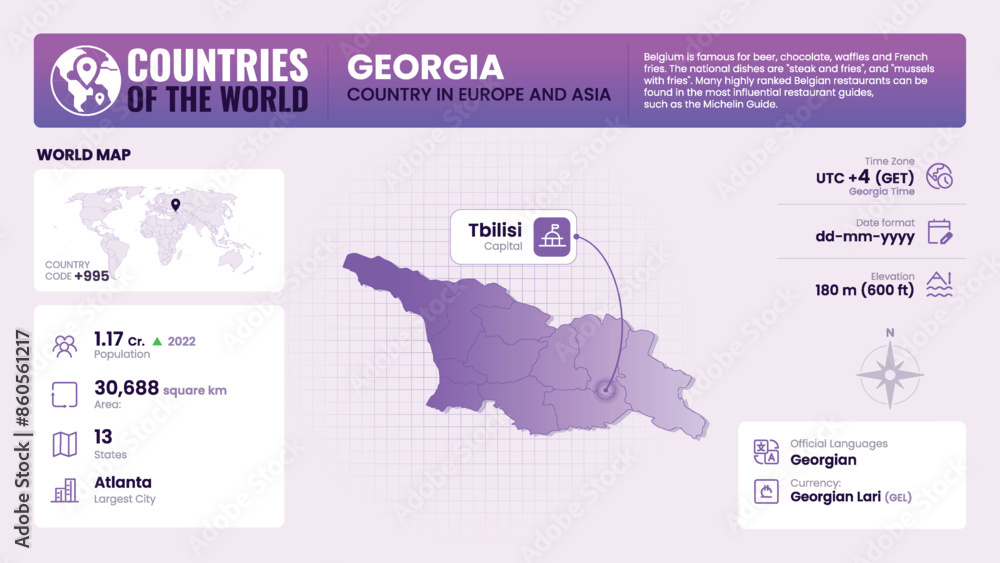 เวกเตอร์ Stock Georgia Map Detailed Insights on Geography, Population ...