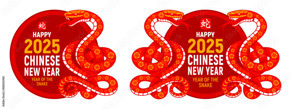 Circle designs, label or overlay set for Chinese New Year 2025, year of ...