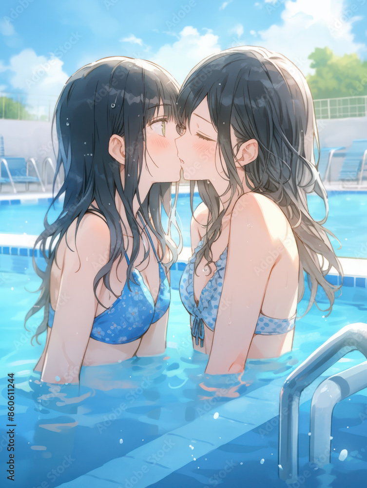 Super cute lesbian gay couple kissing each other Stock Illustration | Adobe Stock