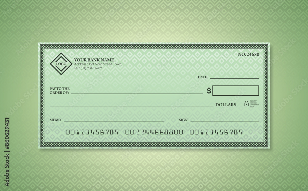Blank bank check. Checkbook cheque template. Checkbook cheque template ...