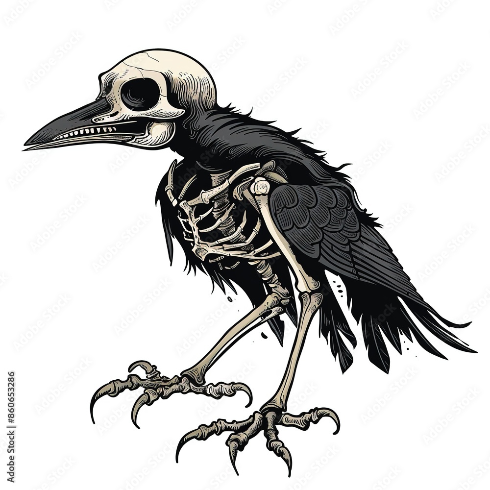 Crow skeleton cartoon isolated whitebackground Stock Illustration ...