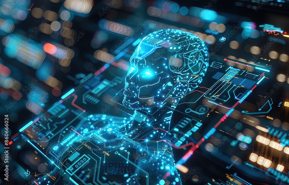 Futuristic Digital Hologram of an AI Character. Transparent and ...